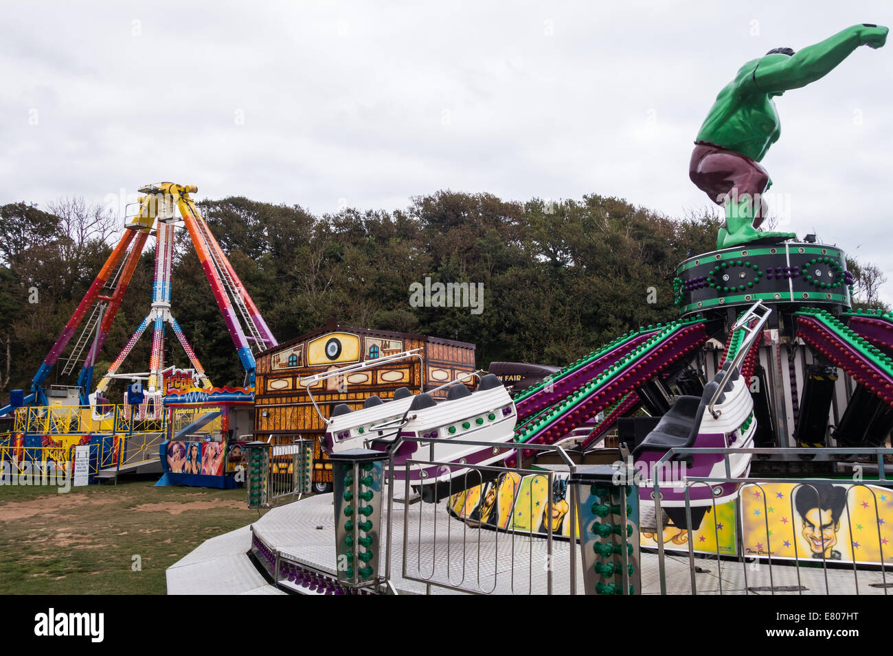 Sidmouth, Devon, england. A funfair ride called the Incredible Hulk is ...