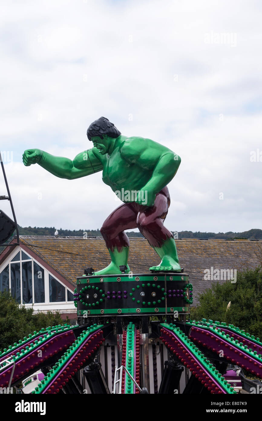 Sidmouth, Devon, England. A funfair ride called the Incredible Hulk is ...