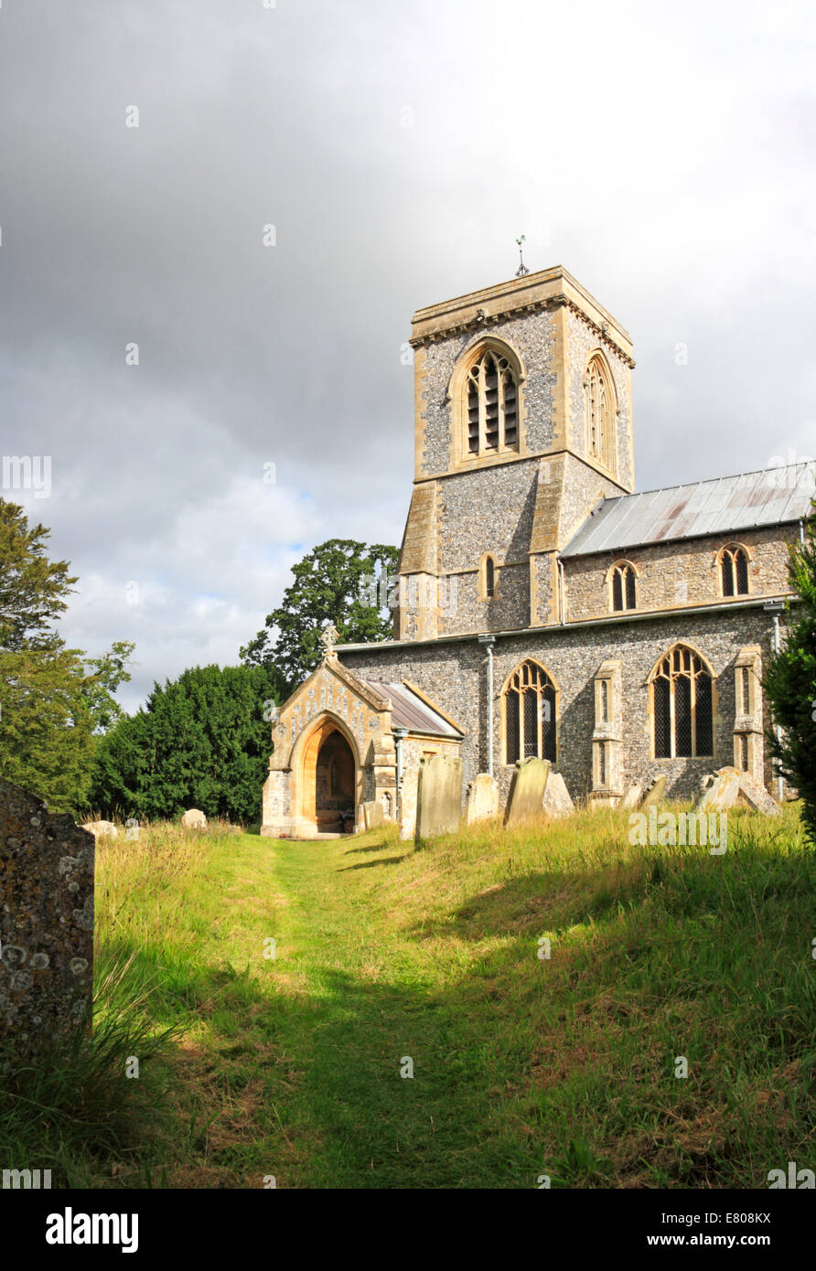 A view of the tower and south porch of the parish church of St Andrew ...