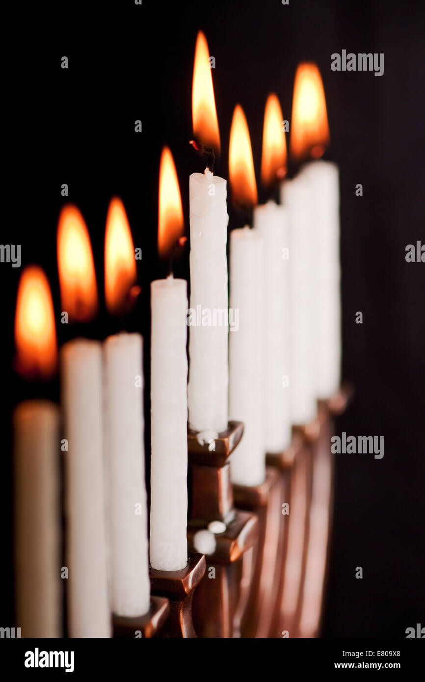 Beautiful lit hanukkah menorah on black background Stock Photo - Alamy