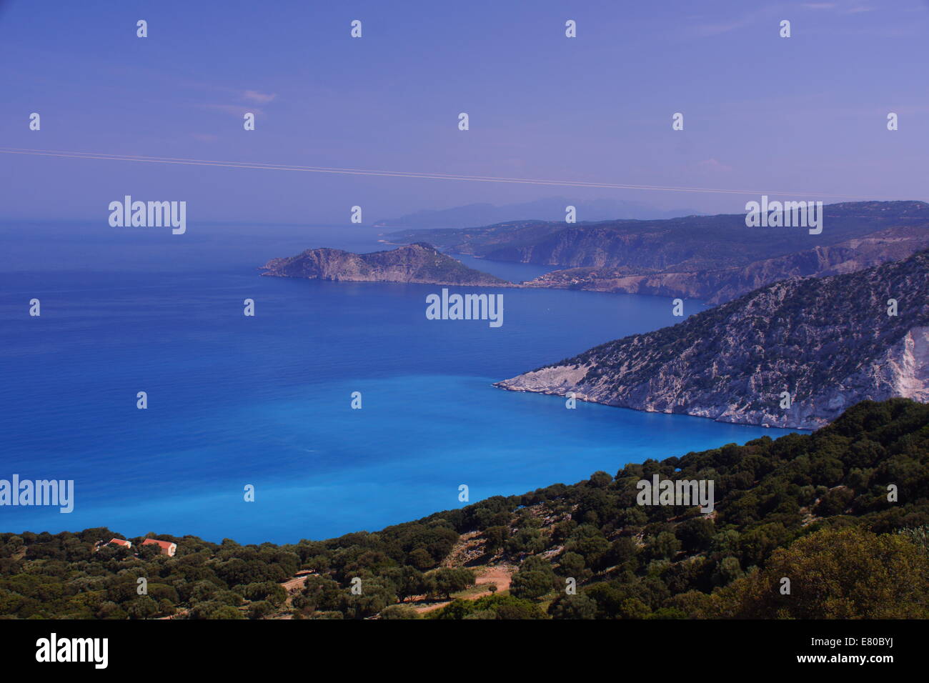 coastal landscape, clear blue sea, rocky backdrop, Kefalonia, Greece ...