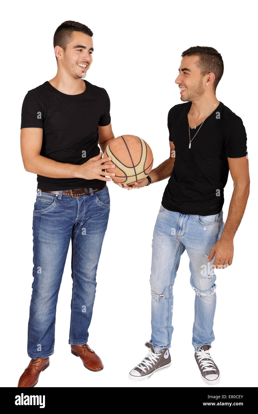 two guys with the ball on white background Stock Photo - Alamy
