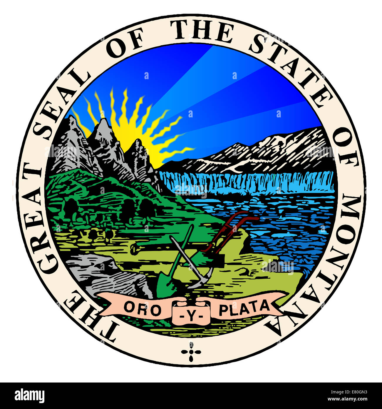 The state seal of Montana over a white background Stock Photo - Alamy