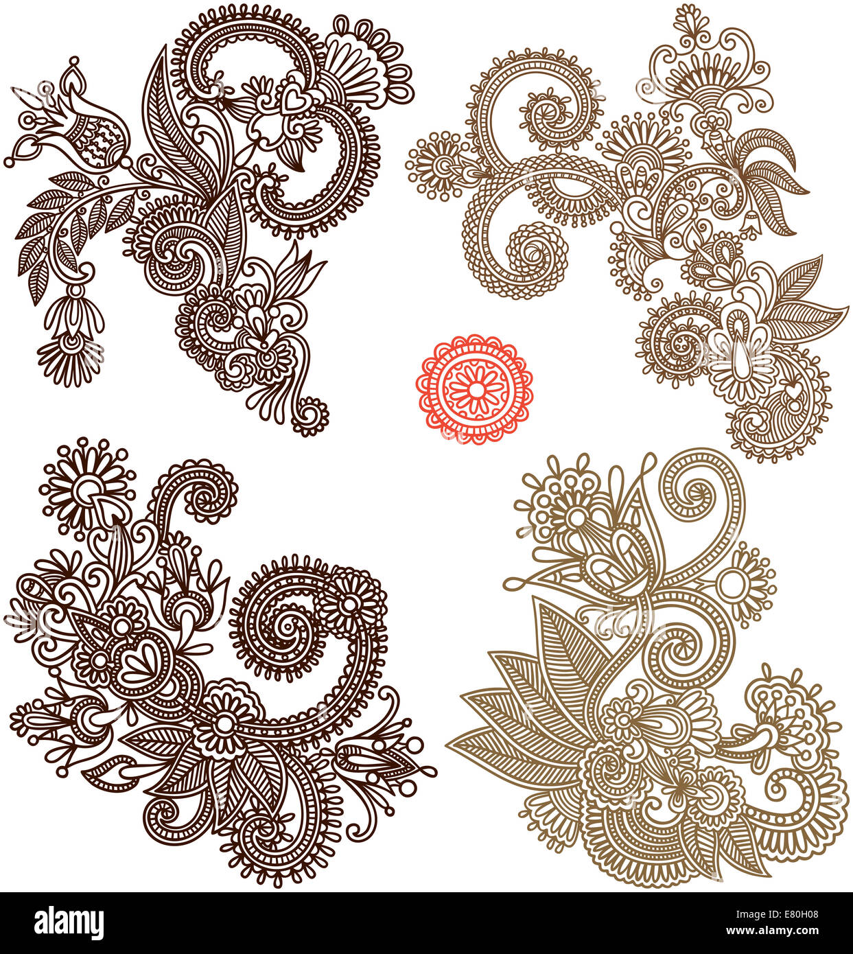 collection of hand draw line art ornate flower design Stock Photo - Alamy