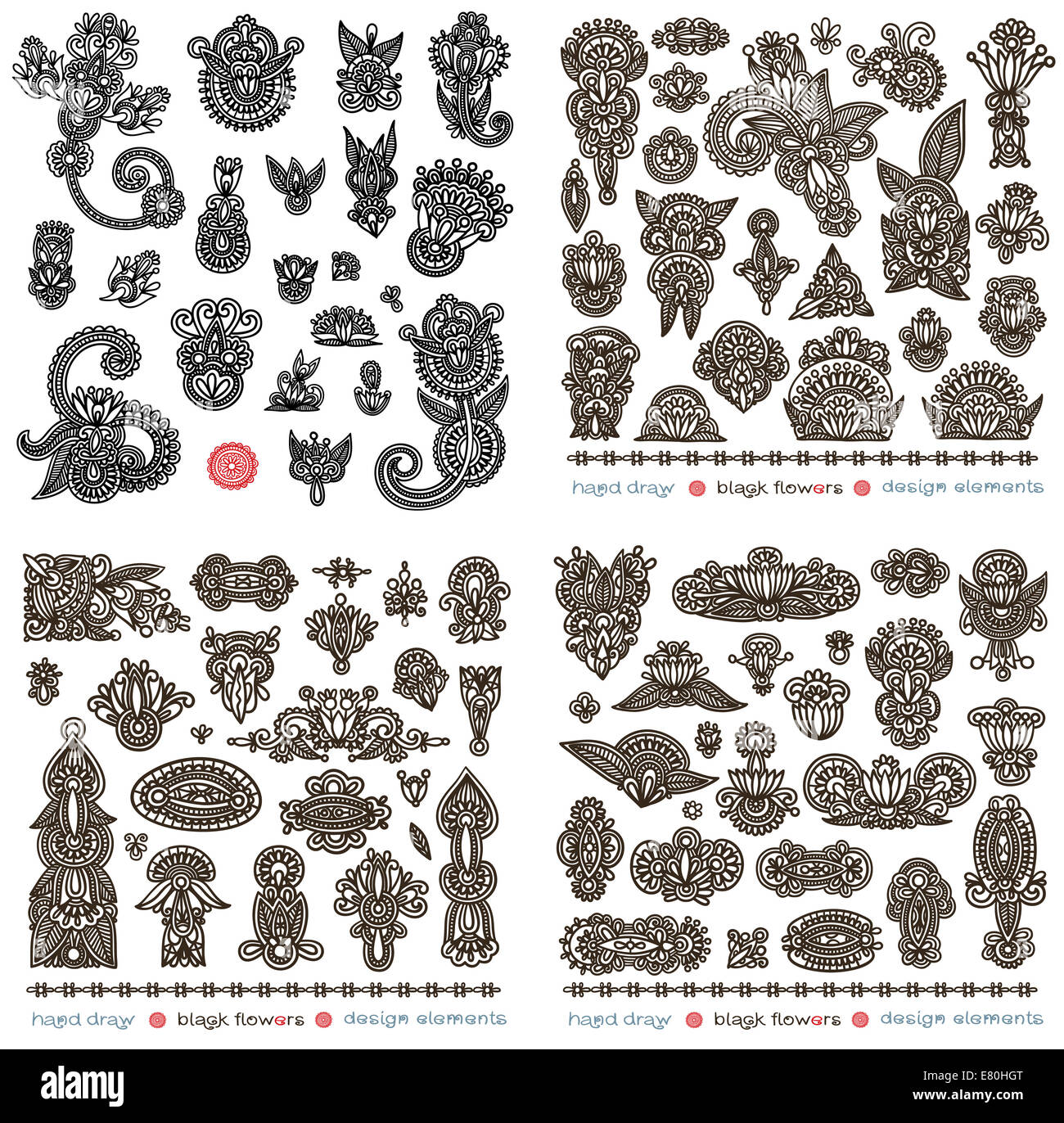 Set of black flower design Stock Photo - Alamy