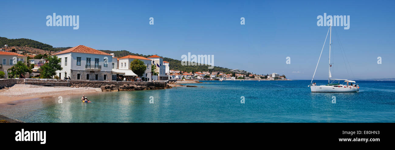 Spetses old port panorama Stock Photo - Alamy