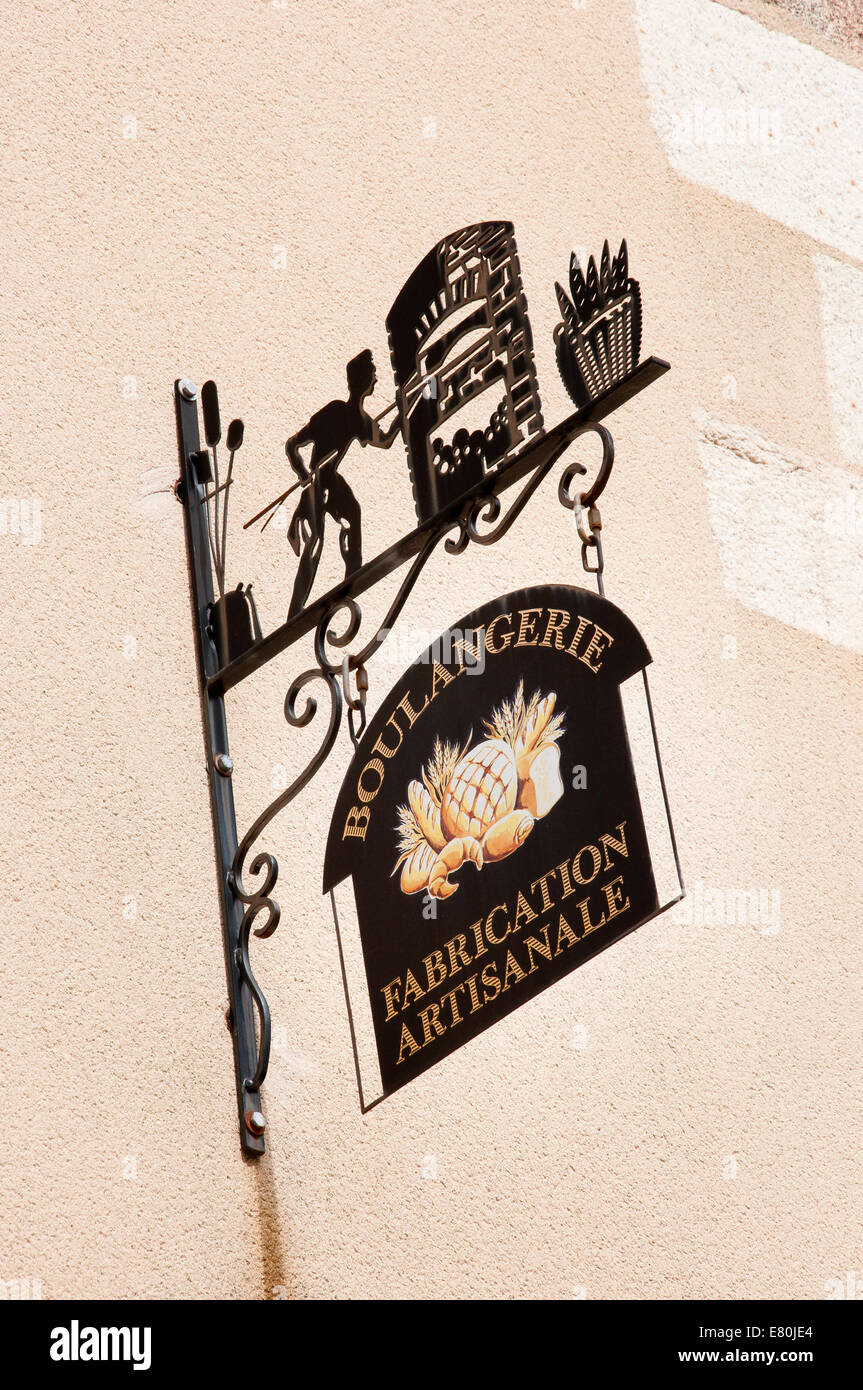 Boulangerie artisan shop sign hanging out side on the wall Stock Photo ...
