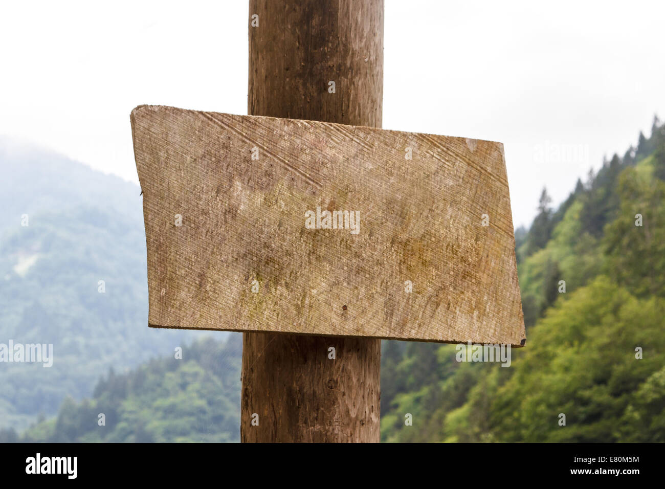 Blank wooden sign board on pole Stock Photo - Alamy