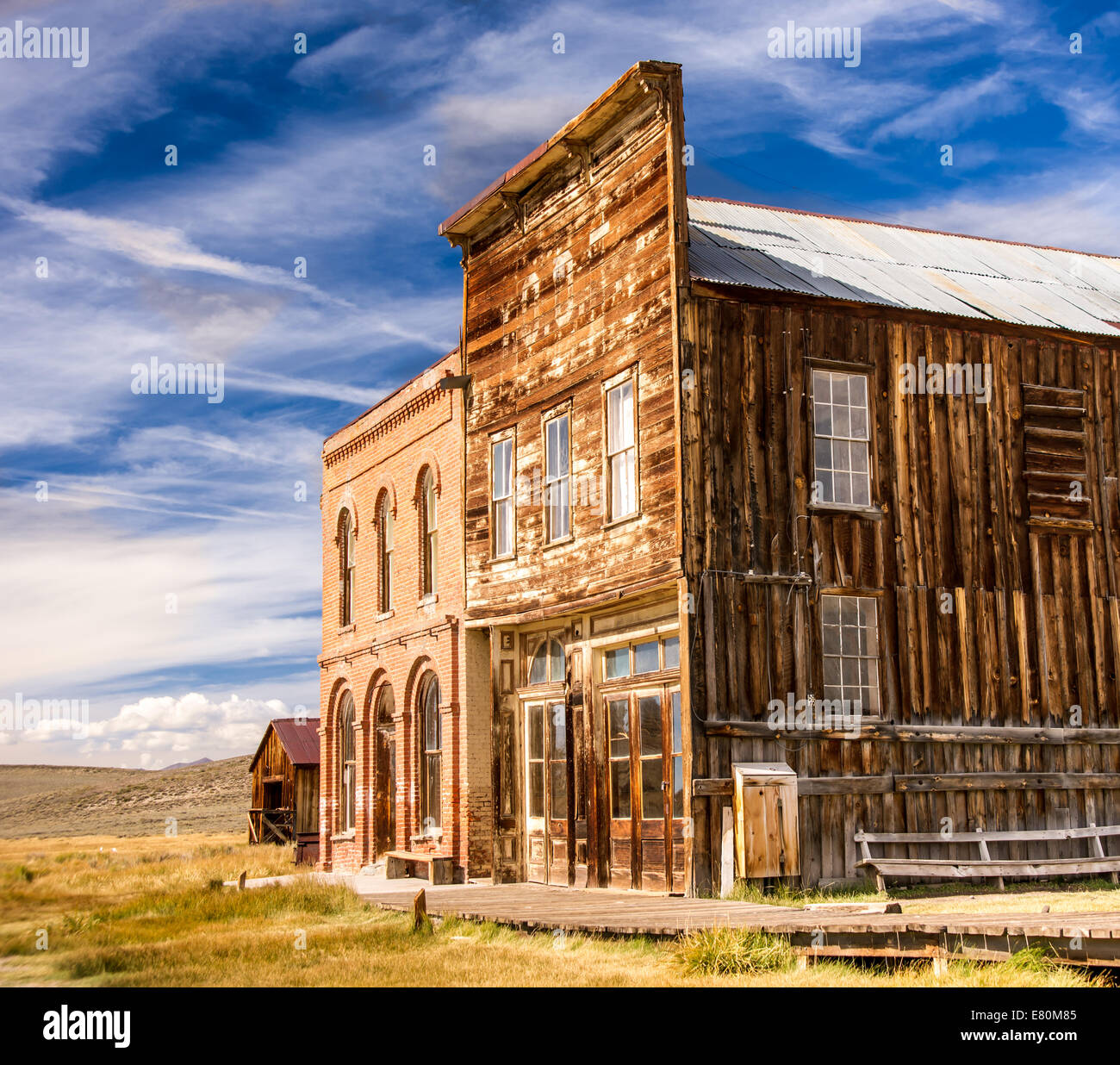Historic main street buildings in an old west gold rush ghost town of ...