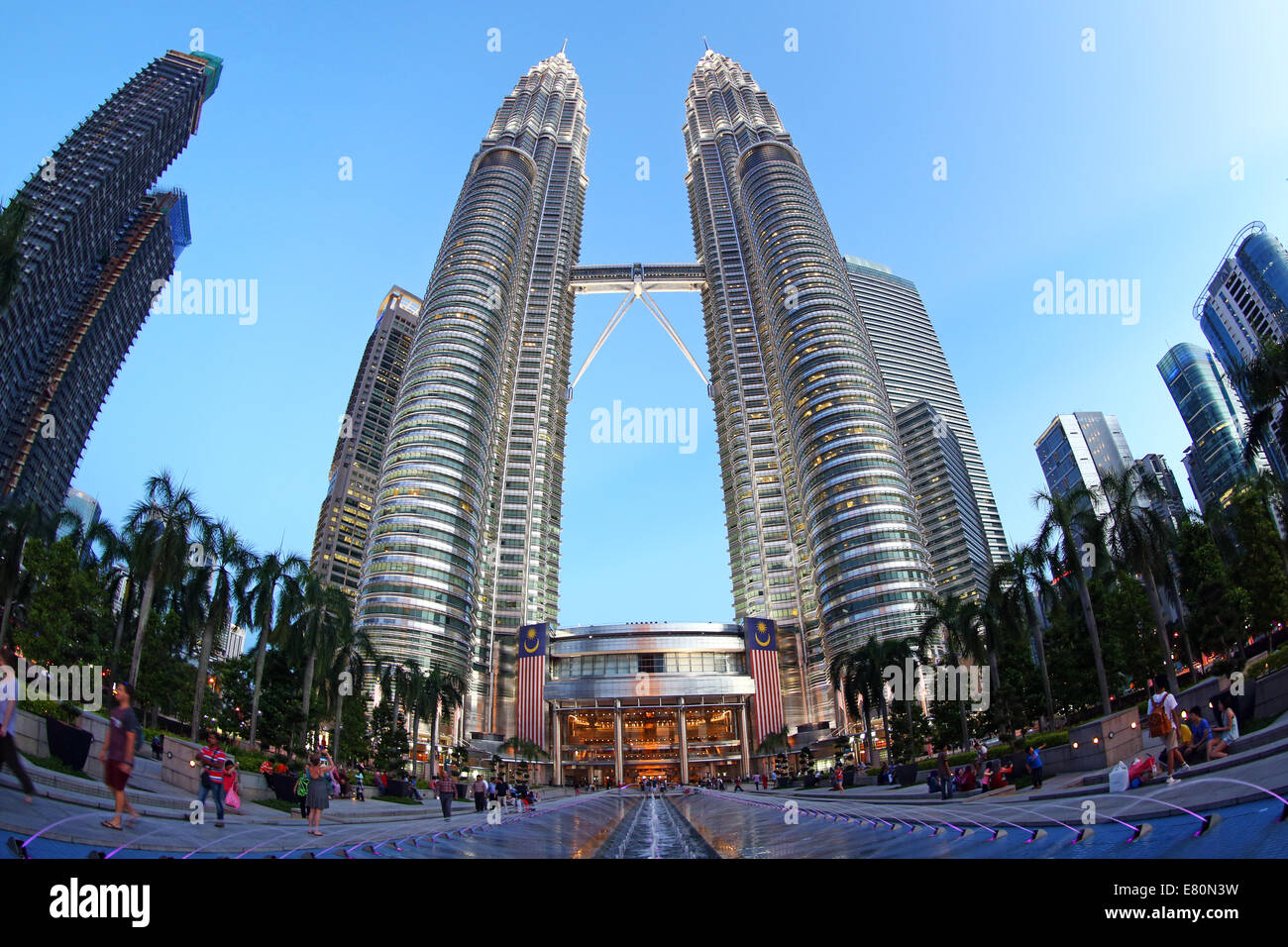 Evening view of the Petronas Twin Towers at KLCC in Kuala Lumpur ...