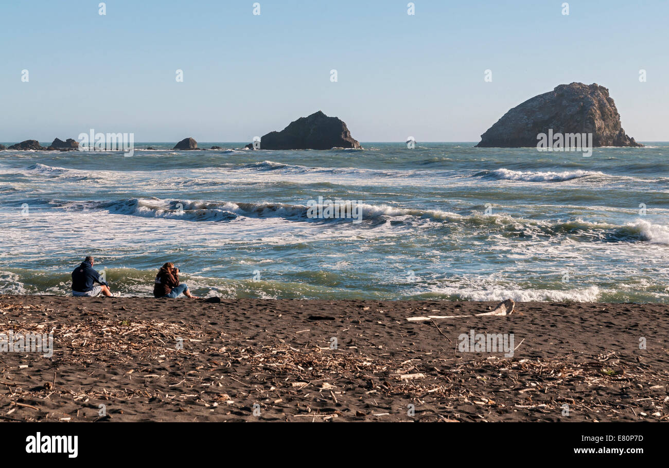 California, Crescent City vicinity, Pacific Ocean coast, couple on ...