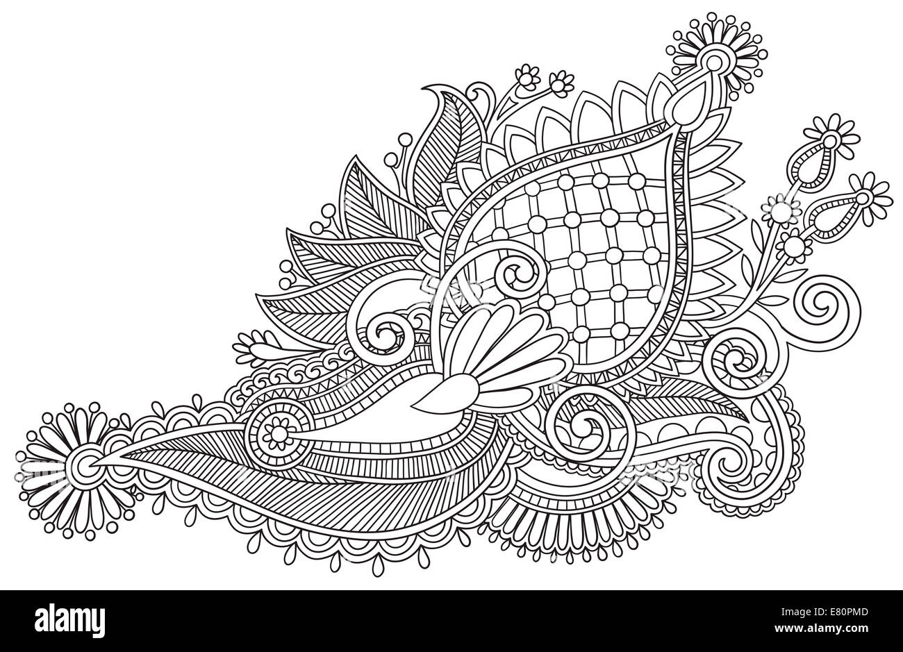 original hand draw line art ornate flower design Stock Photo - Alamy