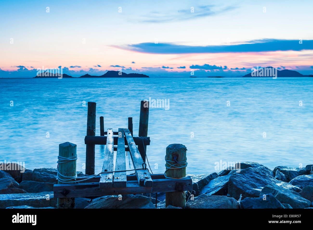 Sunset at wooden bridge in summer Stock Photo - Alamy