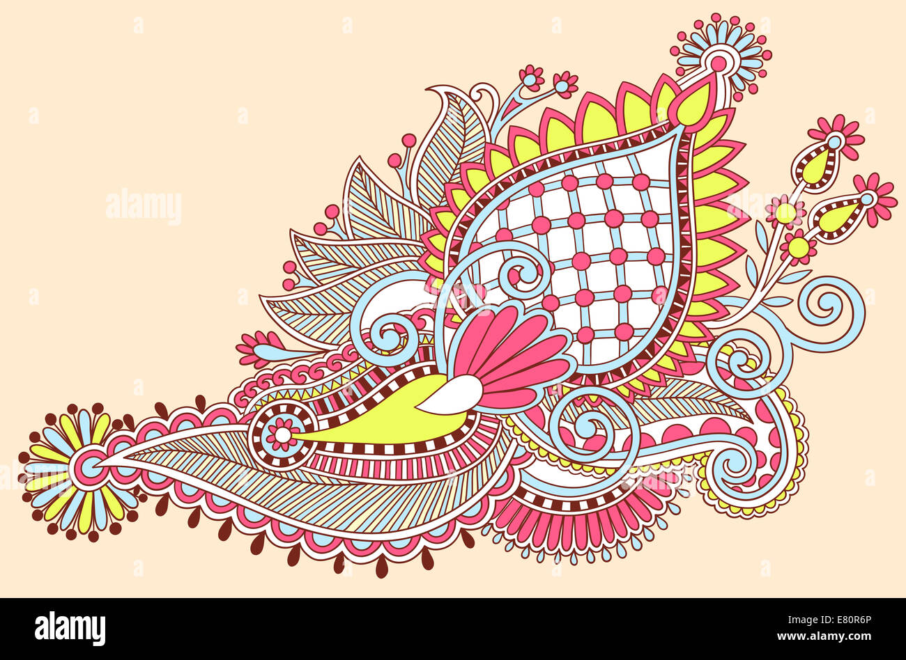 original hand draw line art ornate flower design. Ukrainian trad Stock ...