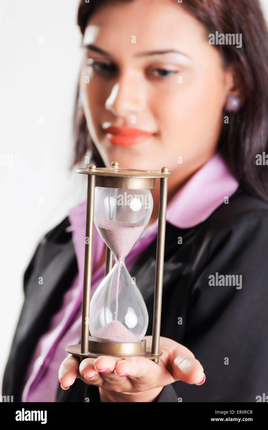 indian Business Woman Hourglass Timer Stock Photo - Alamy