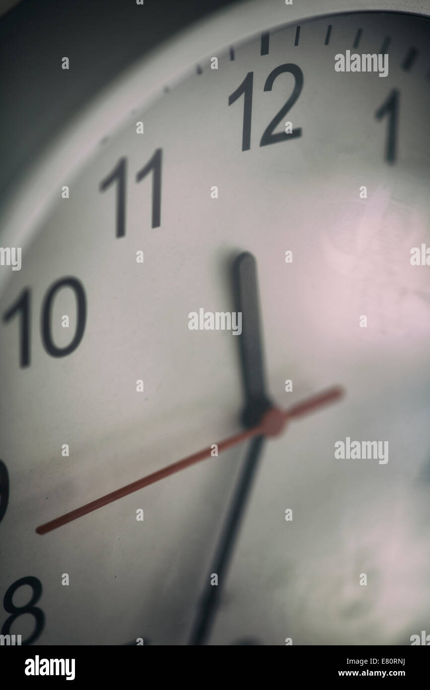 Dirty clock on the wall. Light film noise effect Stock Photo - Alamy