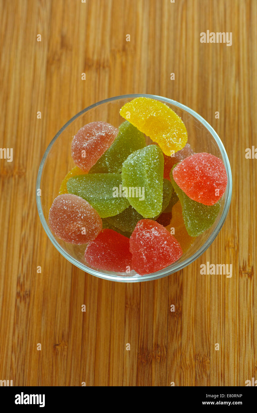 Colorful Jelly sweets in a glass bowl. Close-up. Astonishing sharpness ...
