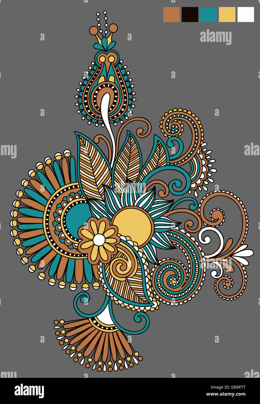 original hand draw line art ornate flower design. Ukrainian trad Stock ...