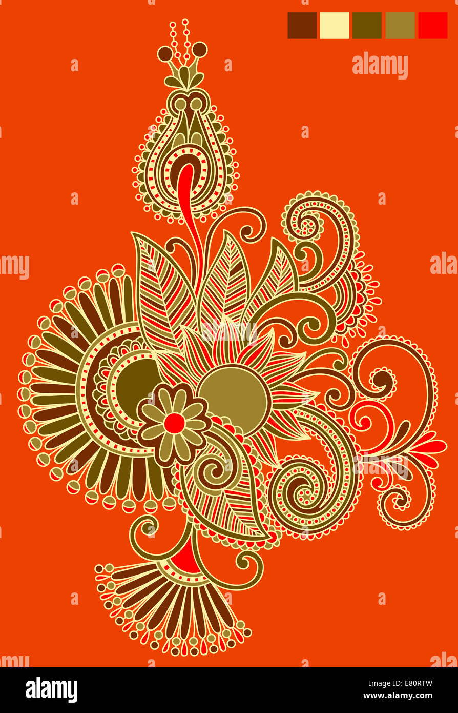 original hand draw line art ornate flower design. Ukrainian trad Stock ...