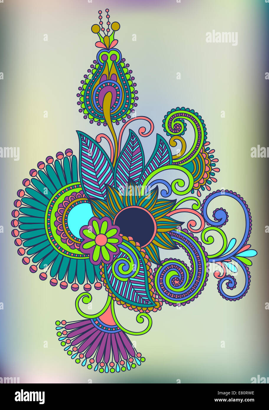 original hand draw line art ornate flower design. Ukrainian trad Stock ...