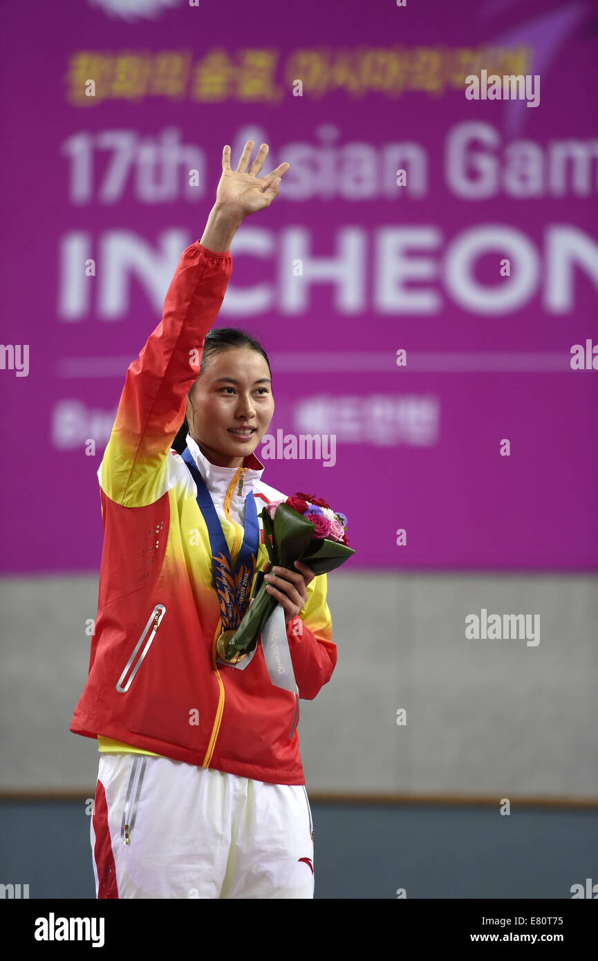 Incheon, South Korea. 28th Sep, 2014. Gold medalist Wang Yihan of China ...