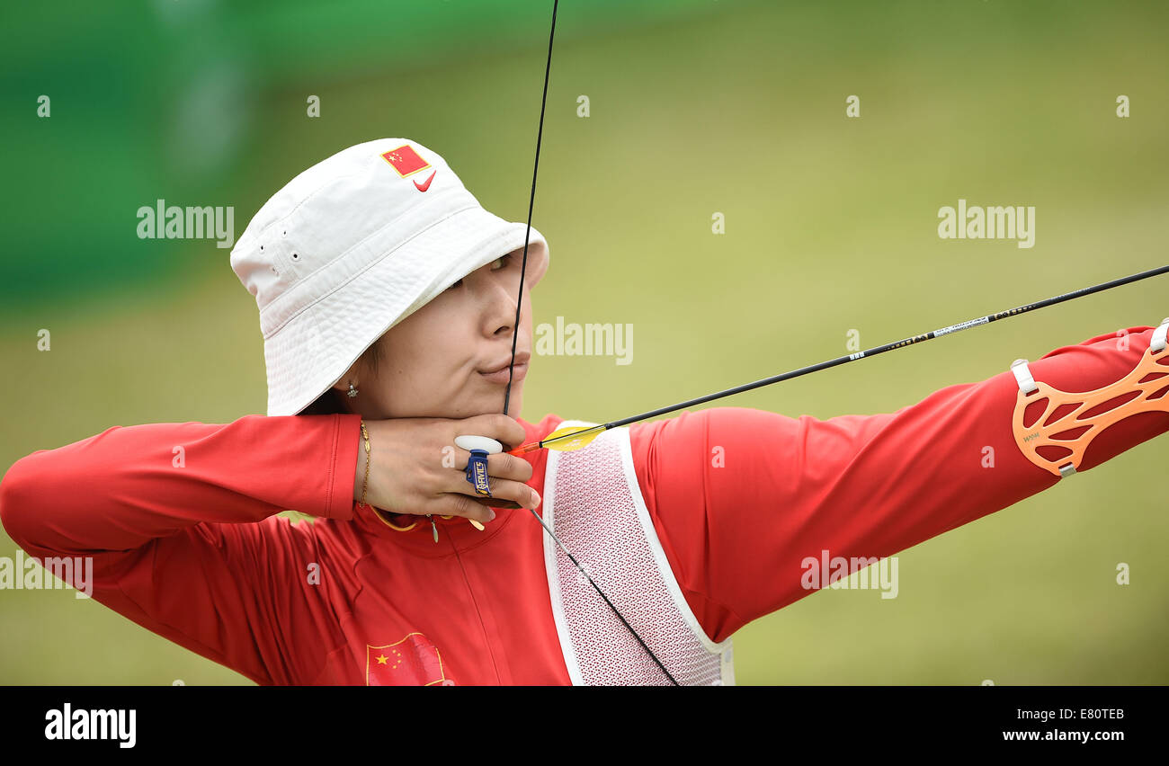Incheon, South Korea. 28th Sep, 2014. Xu Jing of China aims during the ...