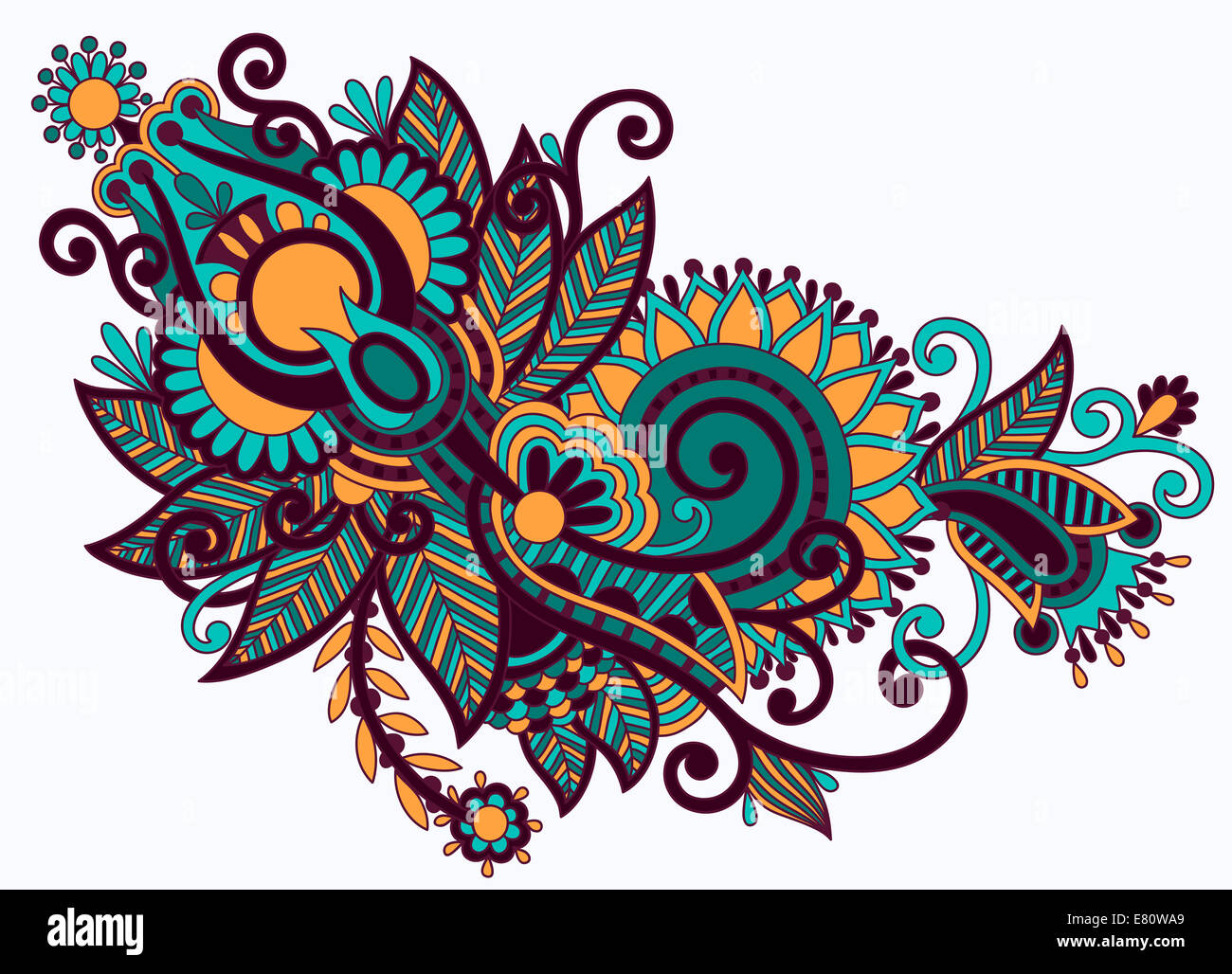 original hand draw line art ornate flower design. Ukrainian trad Stock ...