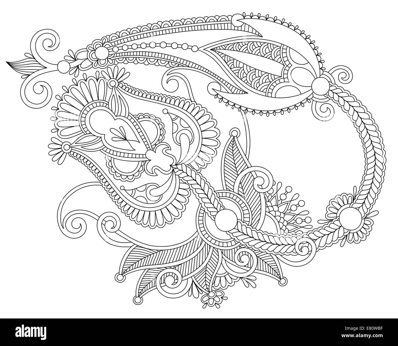 Hand draw line art ornate flower design Stock Photo - Alamy