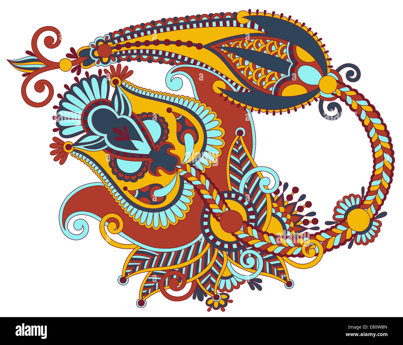 original hand draw line art ornate flower design. Ukrainian trad Stock ...