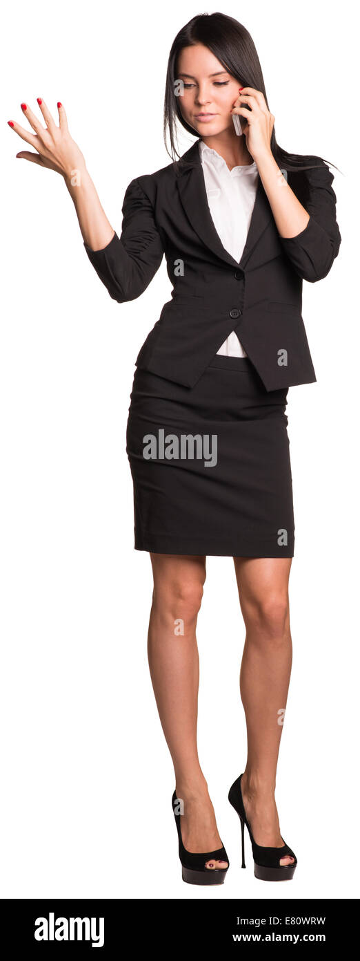 Women talking on phone and raised hand up Stock Photo - Alamy