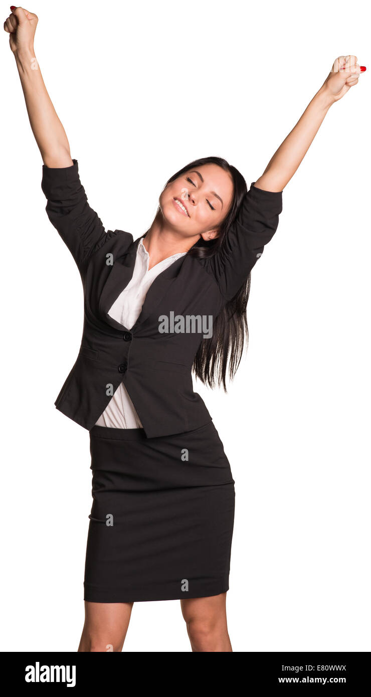 Beautiful women happily raised his hands up Stock Photo - Alamy