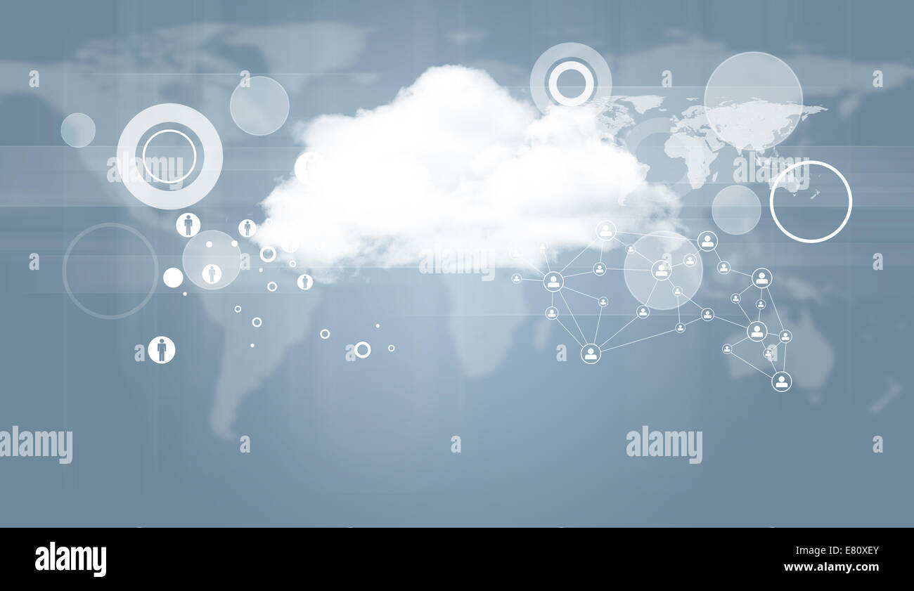 Cloud with world map and network Stock Photo - Alamy