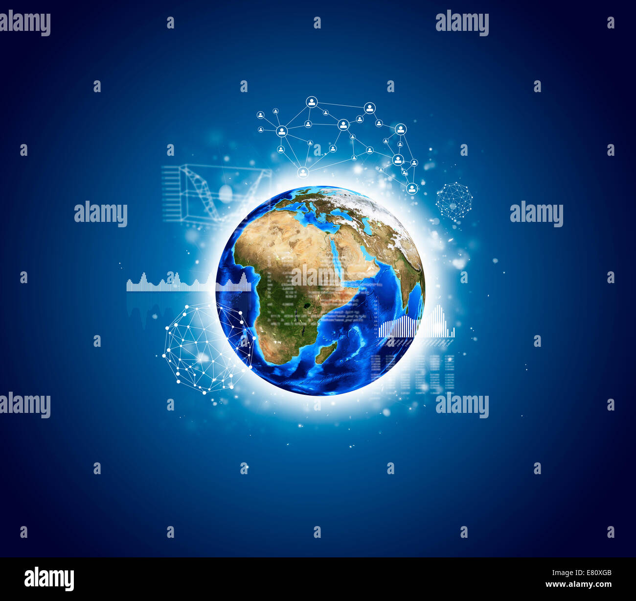 Earth with graphs and network Stock Photo - Alamy