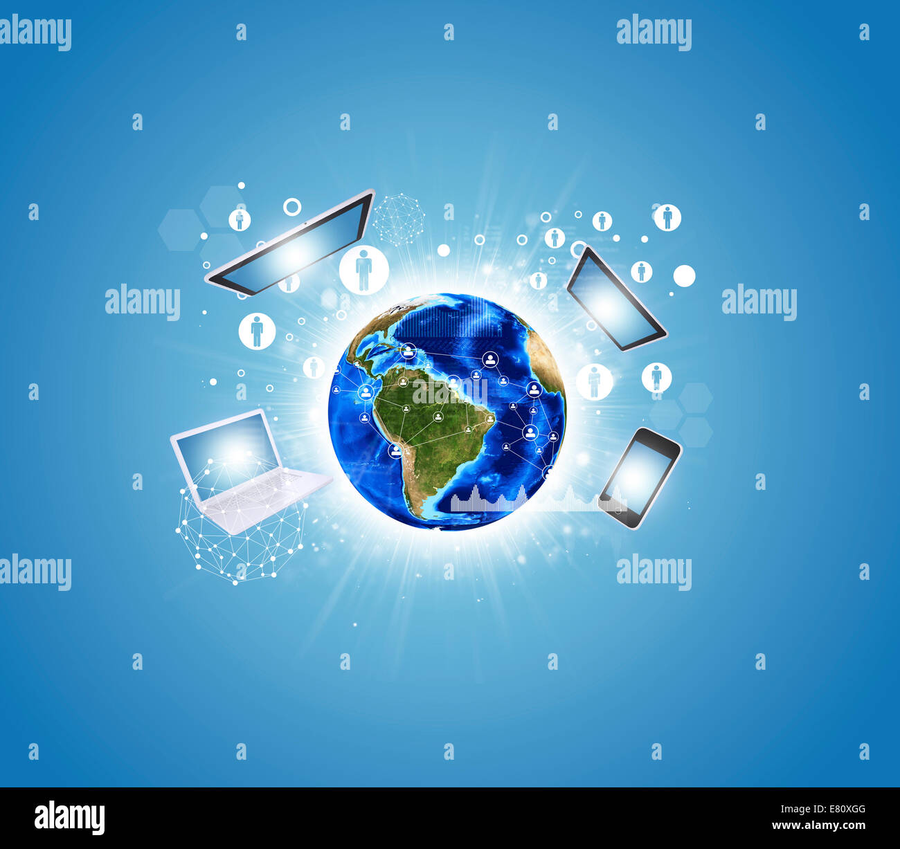 Earth with electronics, graphs and network Stock Photo - Alamy
