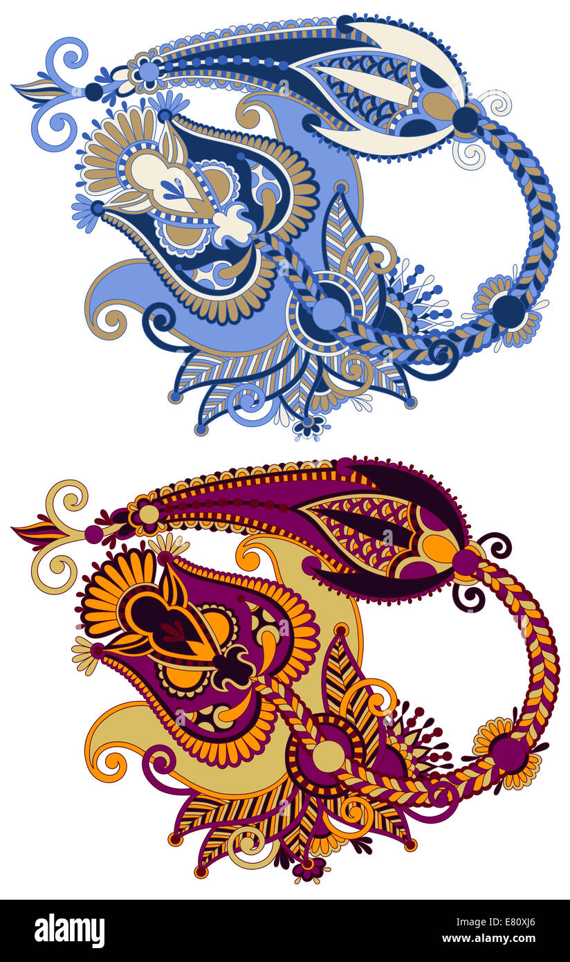 original hand draw line art ornate flower design. Ukrainian trad Stock ...