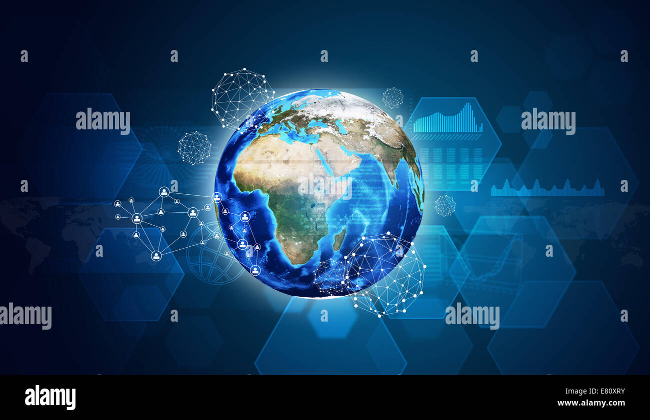 Earth with graphs and network Stock Photo - Alamy