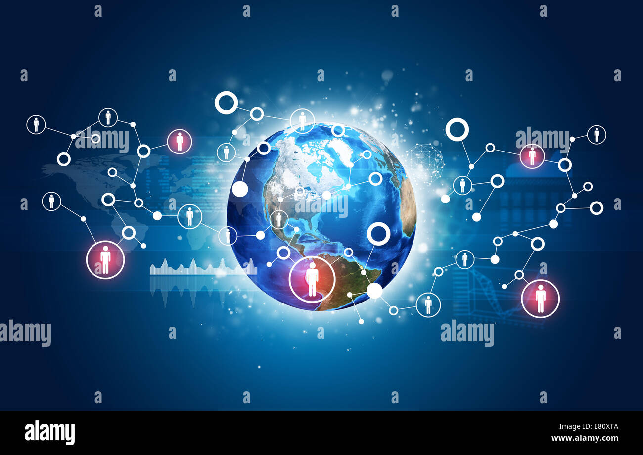 Earth with graphs and network Stock Photo - Alamy
