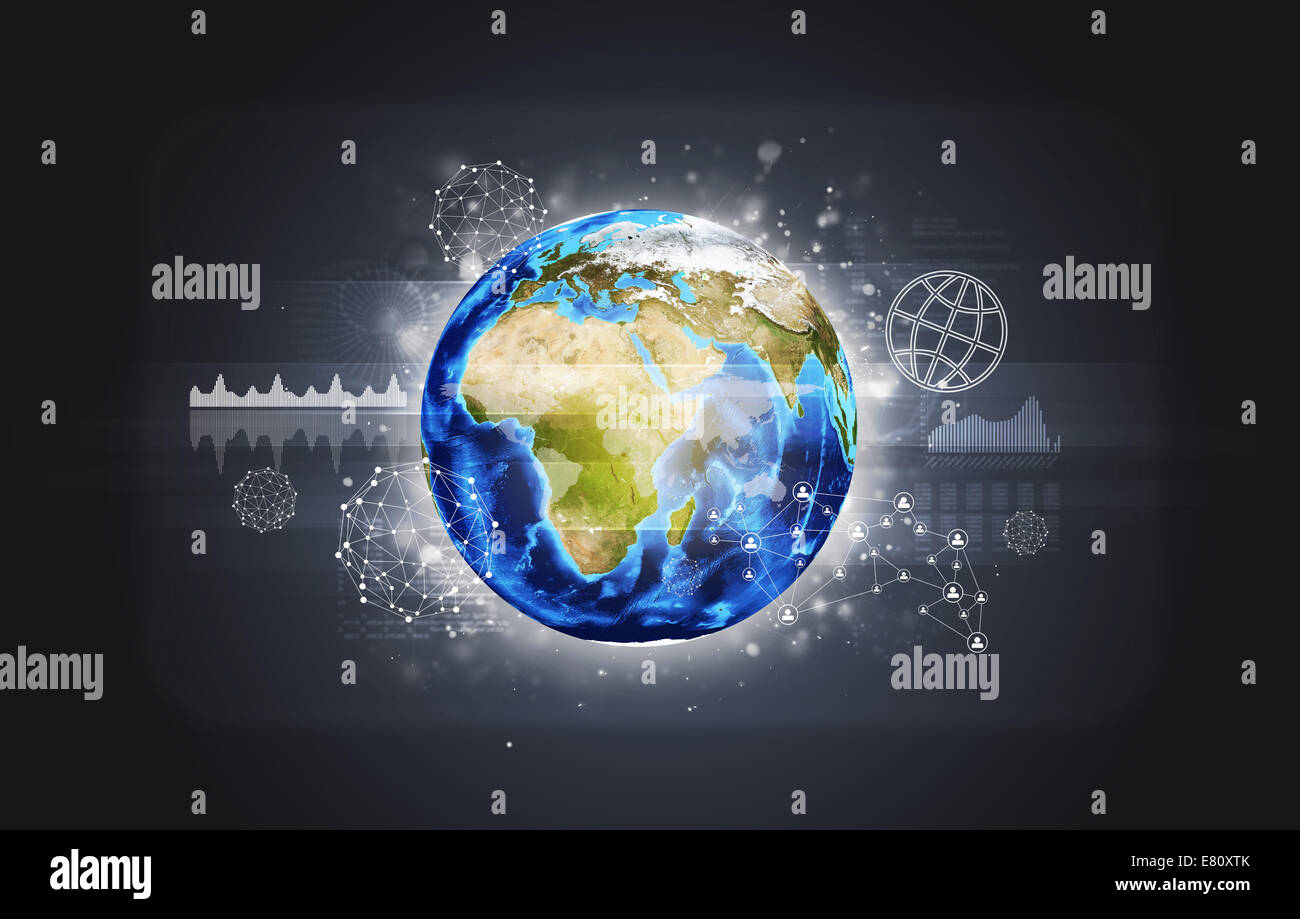 Earth with graphs and network Stock Photo - Alamy