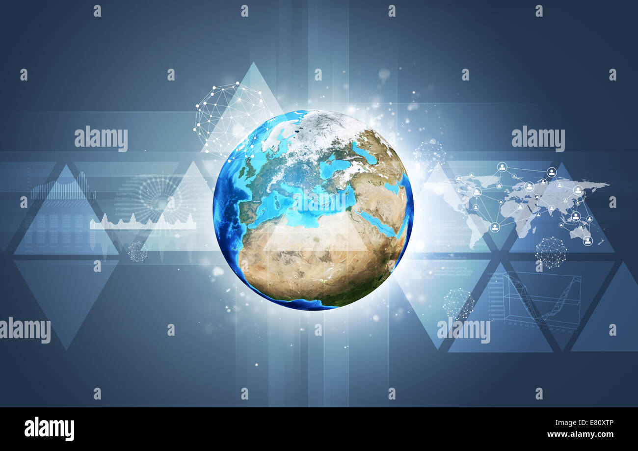 Earth with graphs and network Stock Photo - Alamy