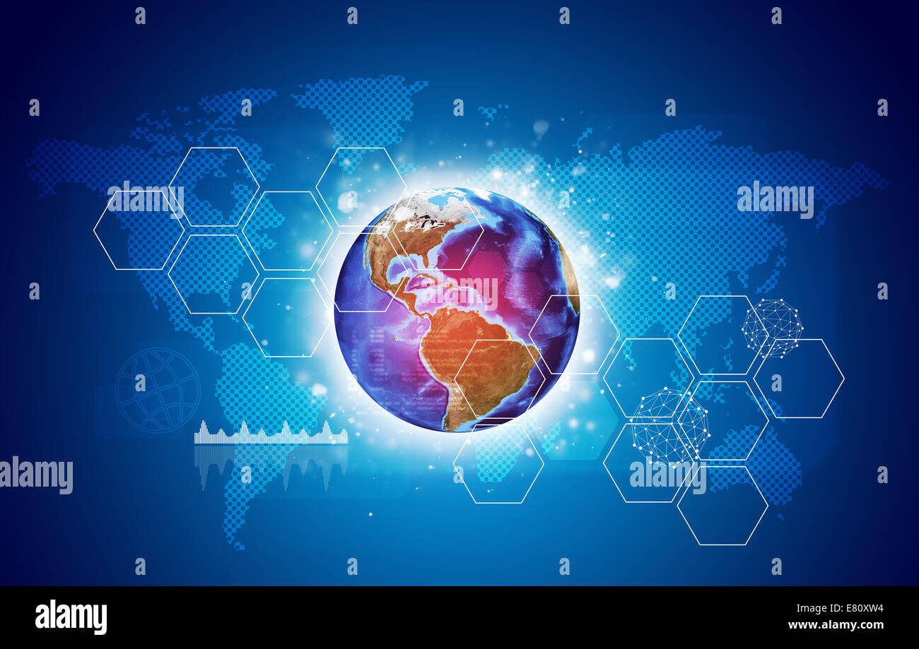 Earth with hexagons and world map Stock Photo - Alamy