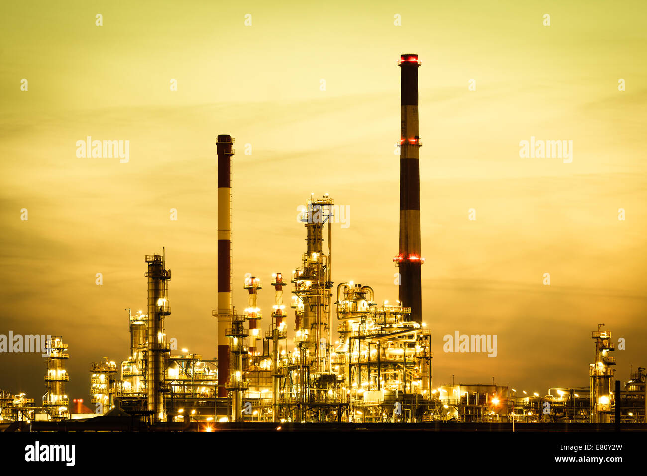 Night view of the refinery petrochemical plant in Gdansk, Poland Europe ...