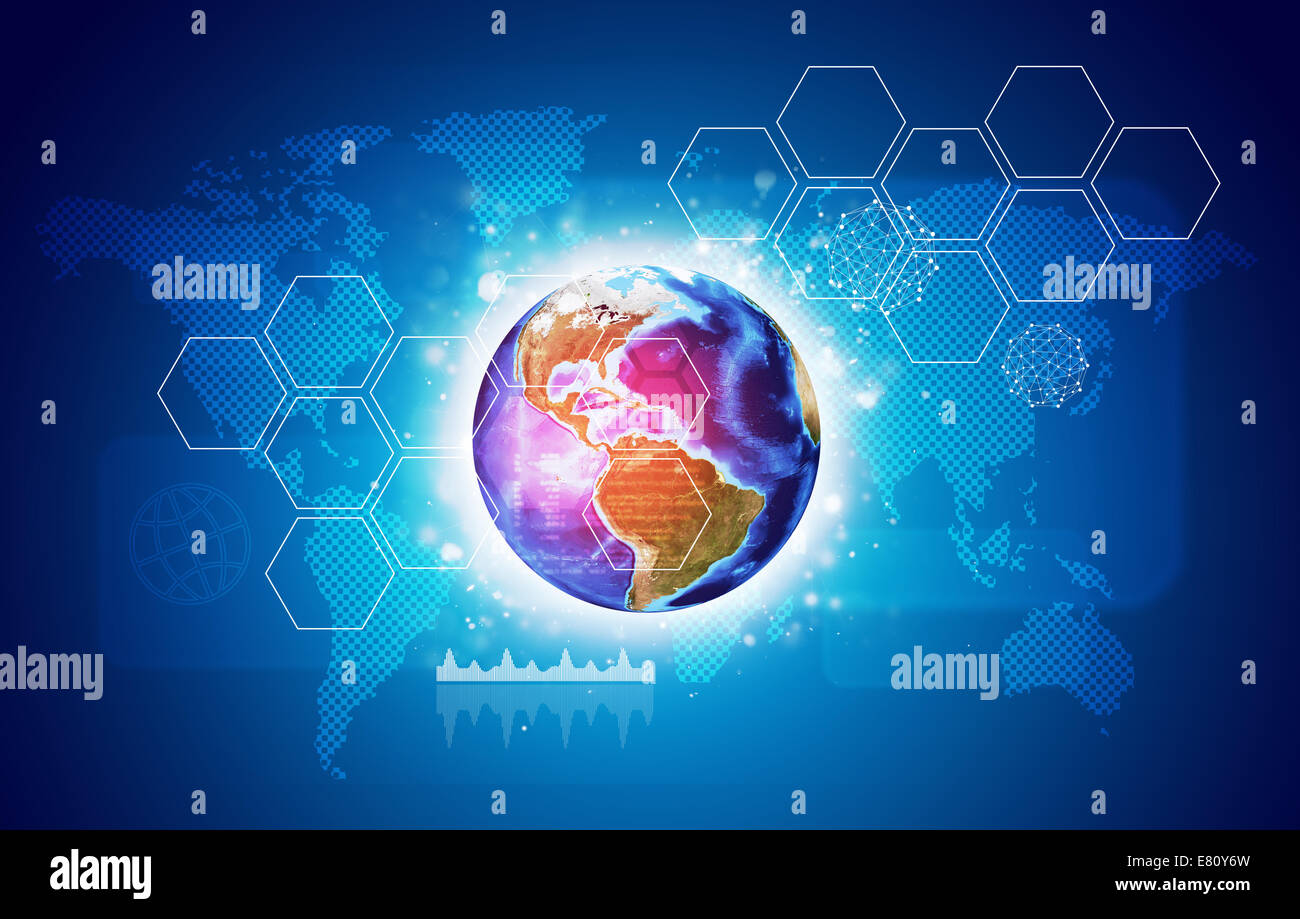 Earth with hexagons and world map Stock Photo - Alamy