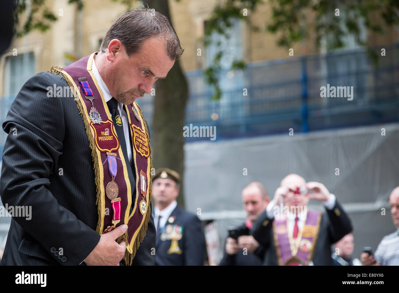 London, UK. 27th Sept, 2014. Lord Carson memorial parade march through ...