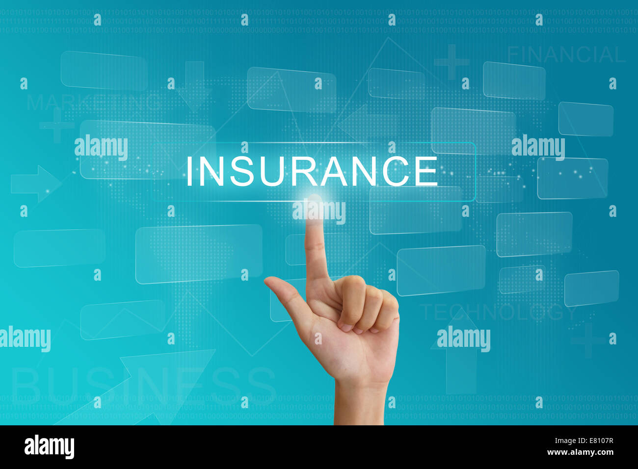 hand press on insurance button on virtual screen Stock Photo - Alamy