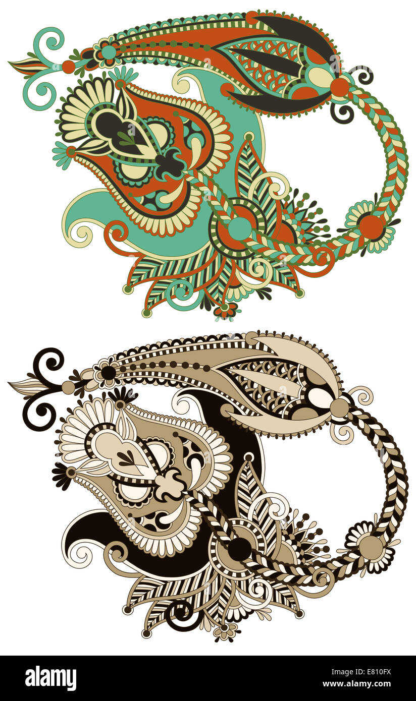 original hand draw line art ornate flower design. Ukrainian trad Stock ...