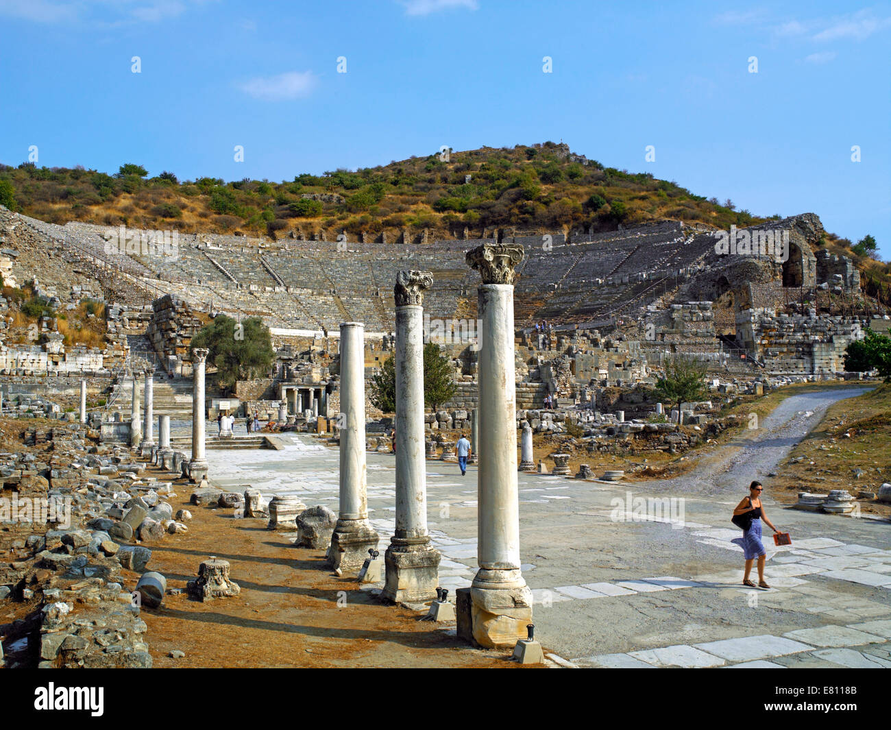 The Theatre and Harbour Street at Ephesus on the South Aegean coast of ...