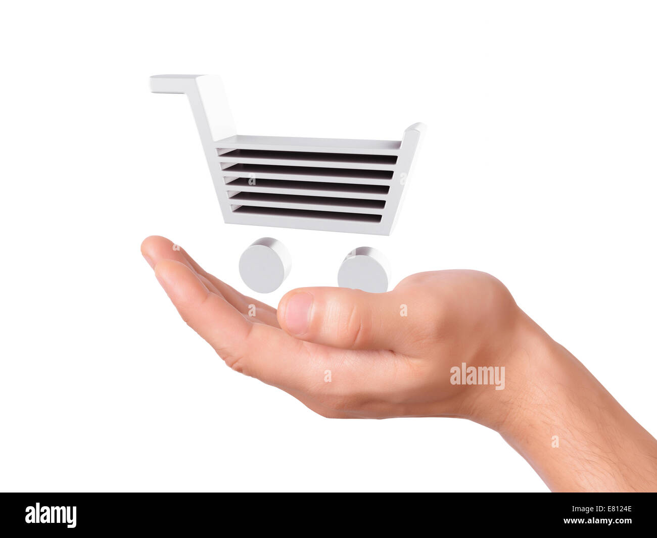 hand hold a Shopping cart symbol on white background Stock Photo - Alamy