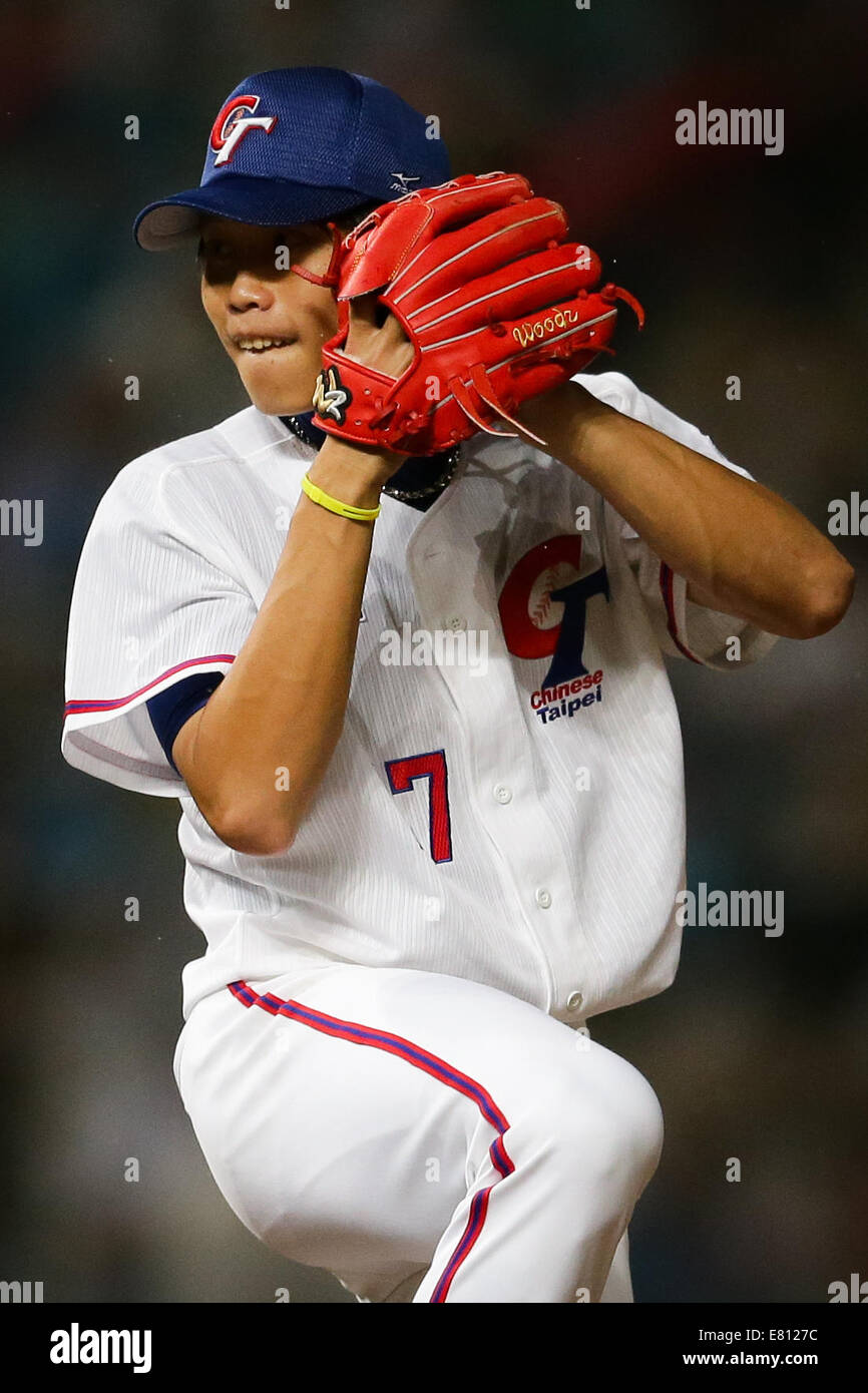 Incheon, South Korea. 28th Sep, 2014. Chen Kuan Yu of Chinese Taipei throws the ball during the ...