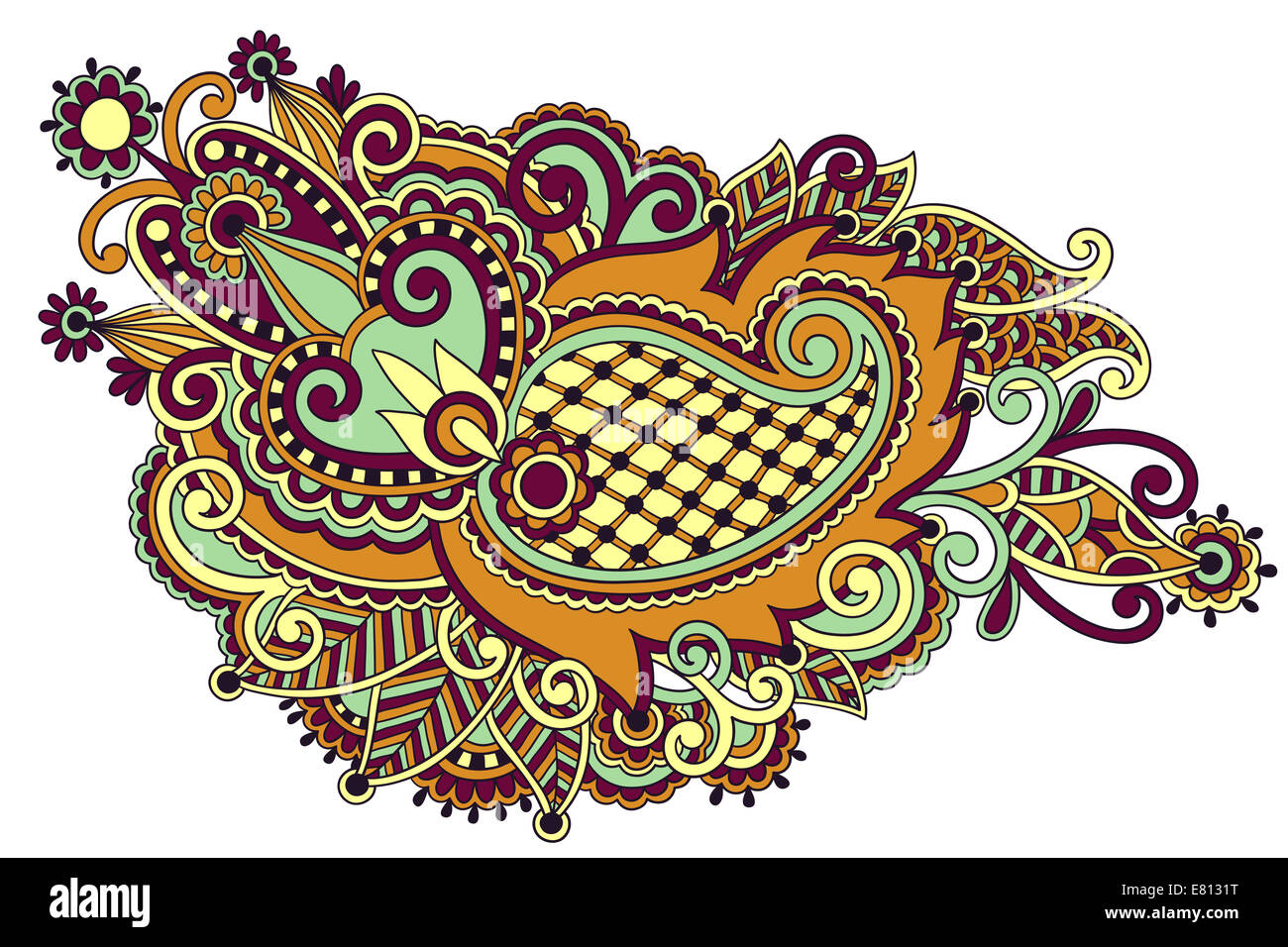 original hand draw line art ornate flower design. Ukrainian trad Stock ...