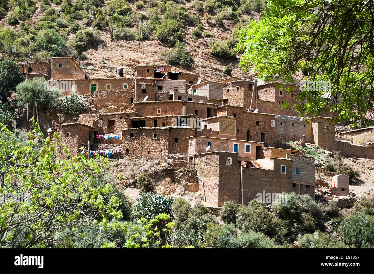Horizontal view of a traditional mudbrick Berber village in the ...